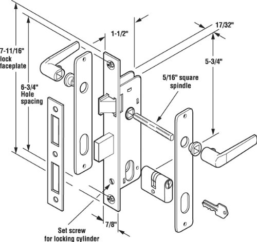 Prime-Line K 5130 Storm Door Mortise Lock, Brass Finish, 5 Pin Tumbler (Single Pack)