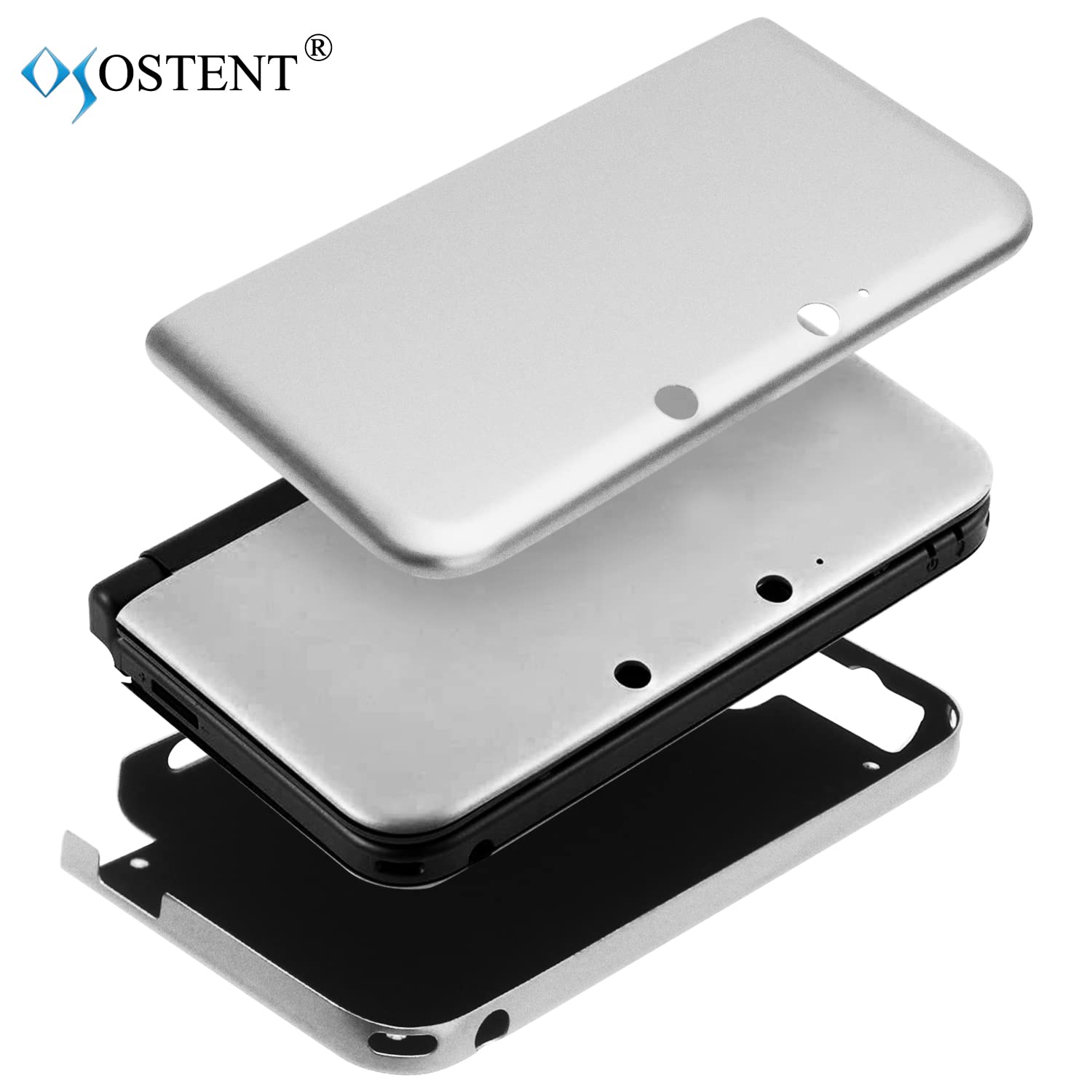 OSTENT Anti-Shock Hard Metal Box Cover Case Shell for Nintendo 3DS XL LL (Silver)