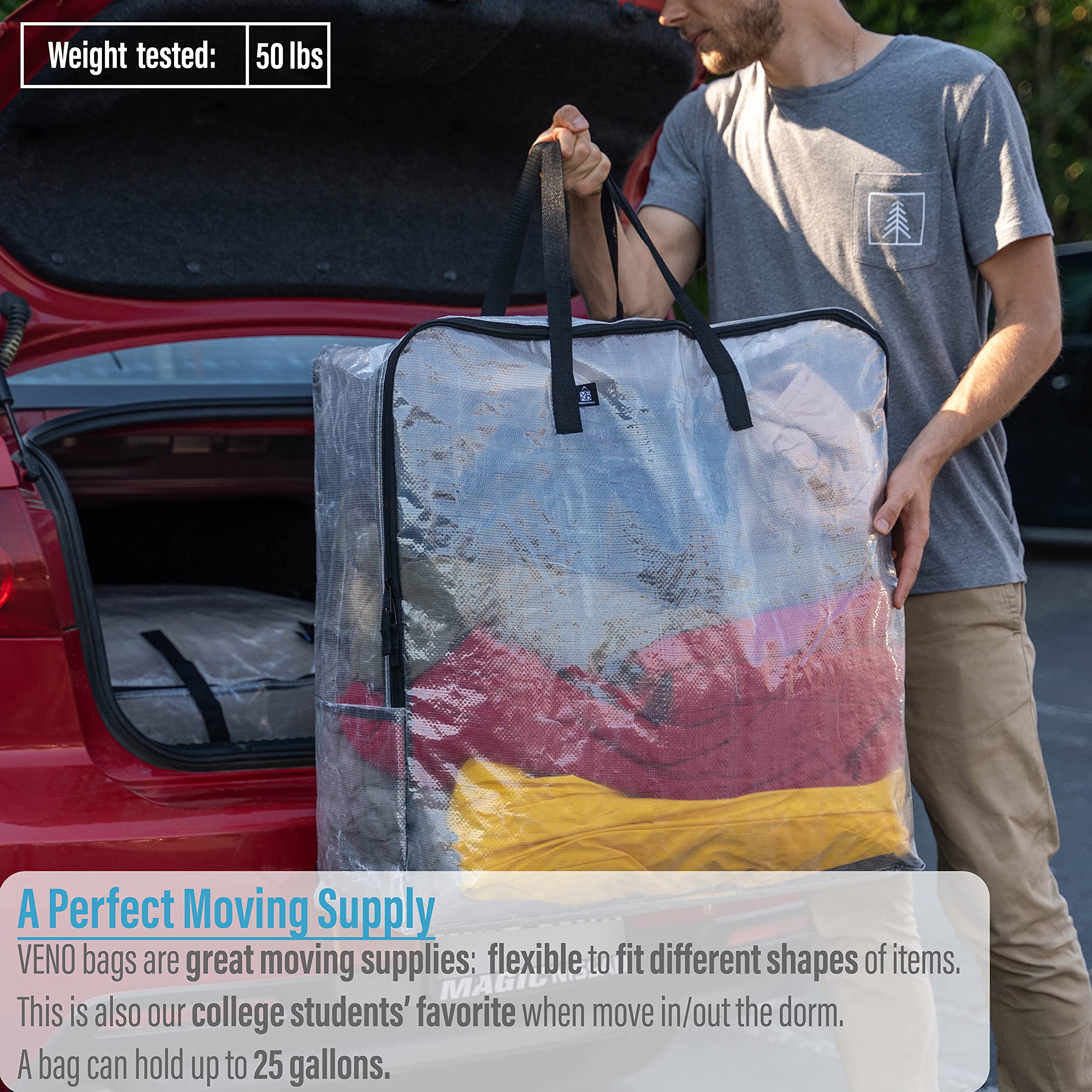 VENO 5 Pack Moving Bags, Wreath Storage Bag, Garland Container, Moving and Packing Supplies for College. Moving Boxes Alternative, Under the Bed Storage, Storage Bags for Comforter (Clear, 5 Pack)