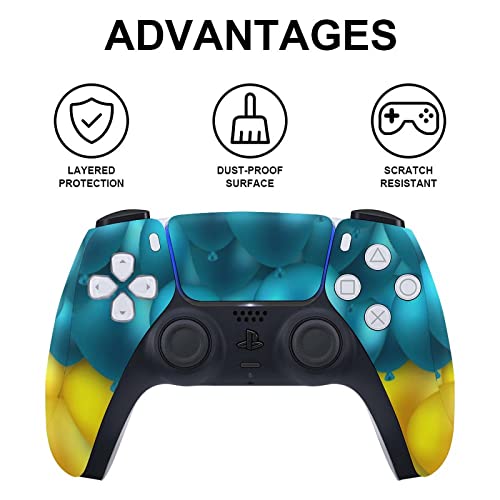 Ukrainian Flag Colors Balloon Full Protective Skin Cover Design Wrap Decal Sticker Compatible with PS5 Digital Edition Console and Controller