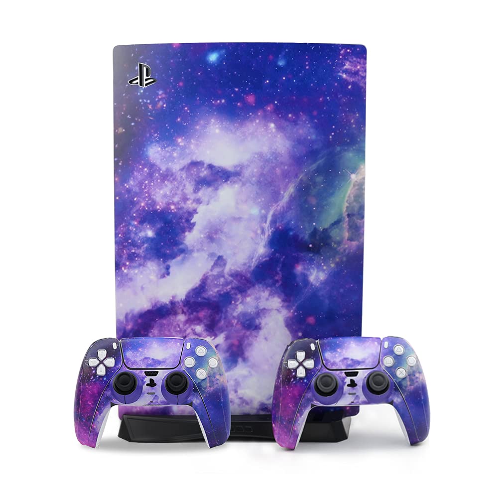 PS5 Skin Cover, PS5 Stickers for Console, Nebula Design Vinyl Skin Cover Compatible with Playstation 5 Console Accessories +2 Controller Skins Set,Disk Edition