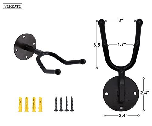 VCREATC Guitar Wall Mount, Guitar Wall Hanger, Guitar Holder, 2 Pack Foldable Metal Hooks, Display Electric Acoustic and Bass Guitars (Black)