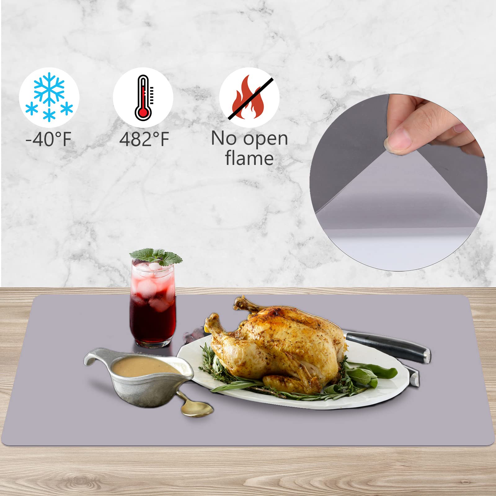 Tsshmhwl 27.6" x 19.8" Large Silicone Kitchen Counter Mat, Placemat Non-Slip Heat Resistant Mat, Air fryer,Oven Microwave, Cutting Board, Coffee Maker, 1MM Thick Countertop Protector (grey)…