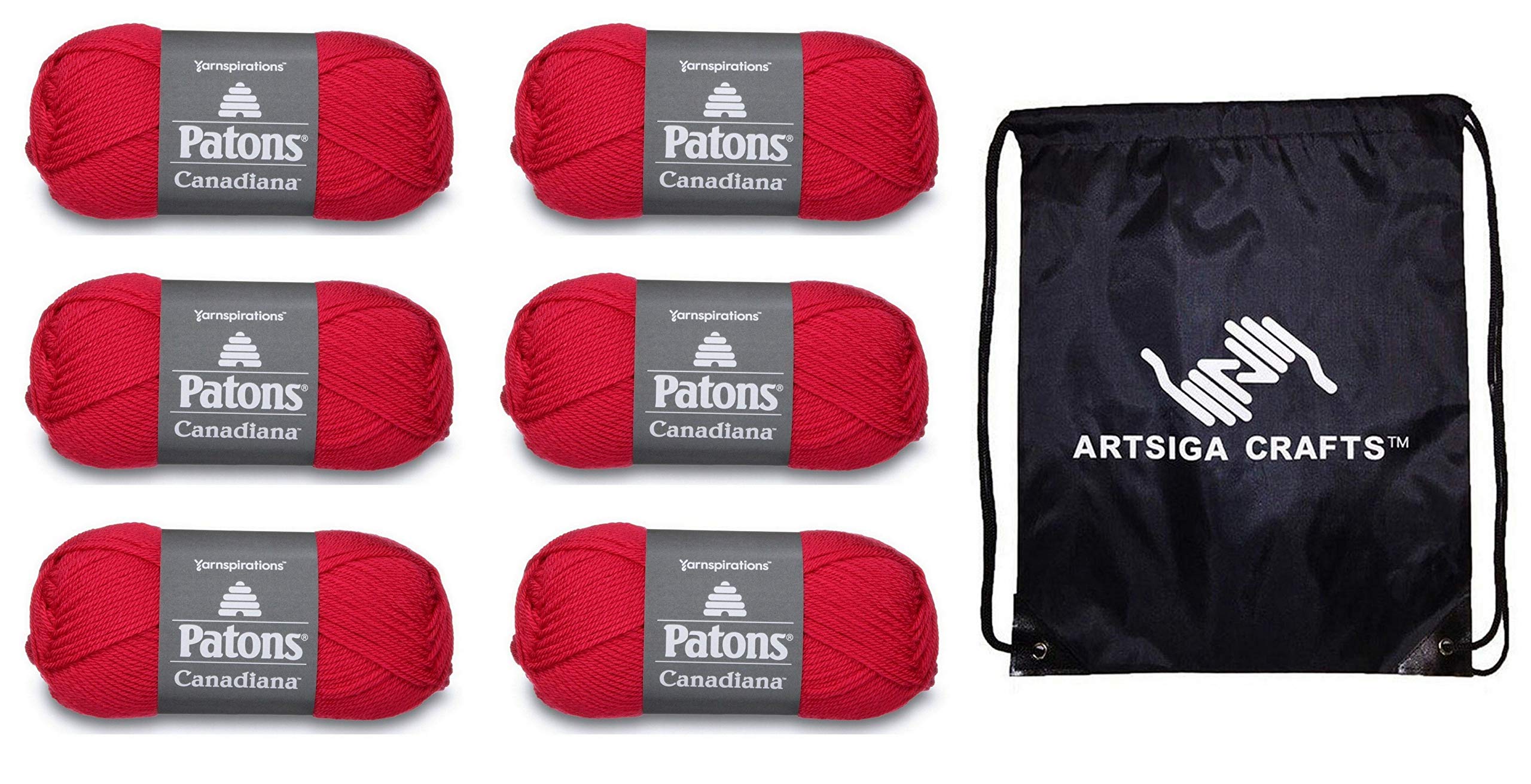 Patons Knitting Yarn Canadiana Solids Raspberry 6-Skein Factory Pack (Same Dye Lot) 244510-10413 Bundle with 1 Artsiga Crafts Project Bag