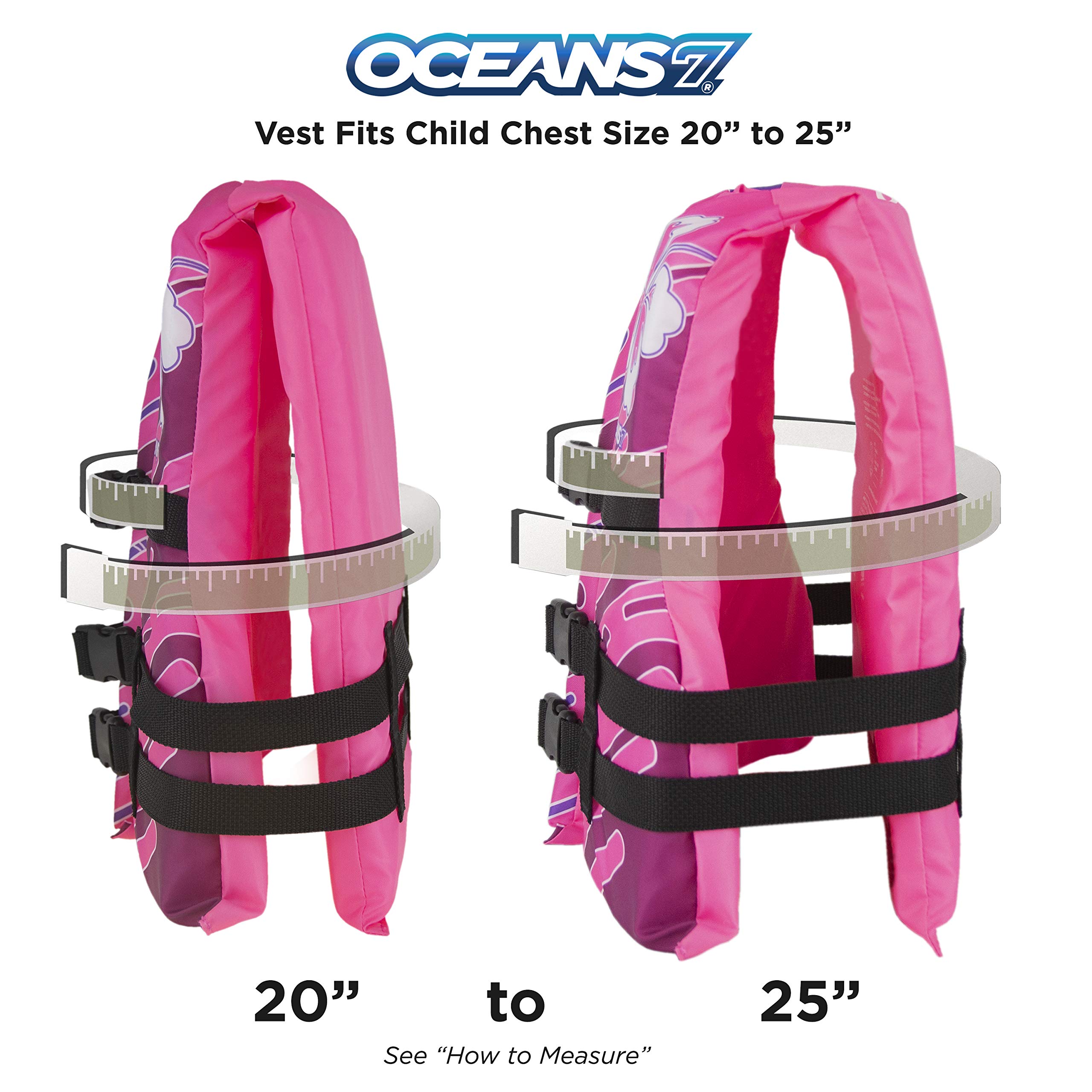 Oceans7 US Coast Guard-Approved, Type III β Kids Life Jacket β Personal Flotation Device with with Comfortable Flex-Form-Fit Open-Sided Design β Pink/Berry