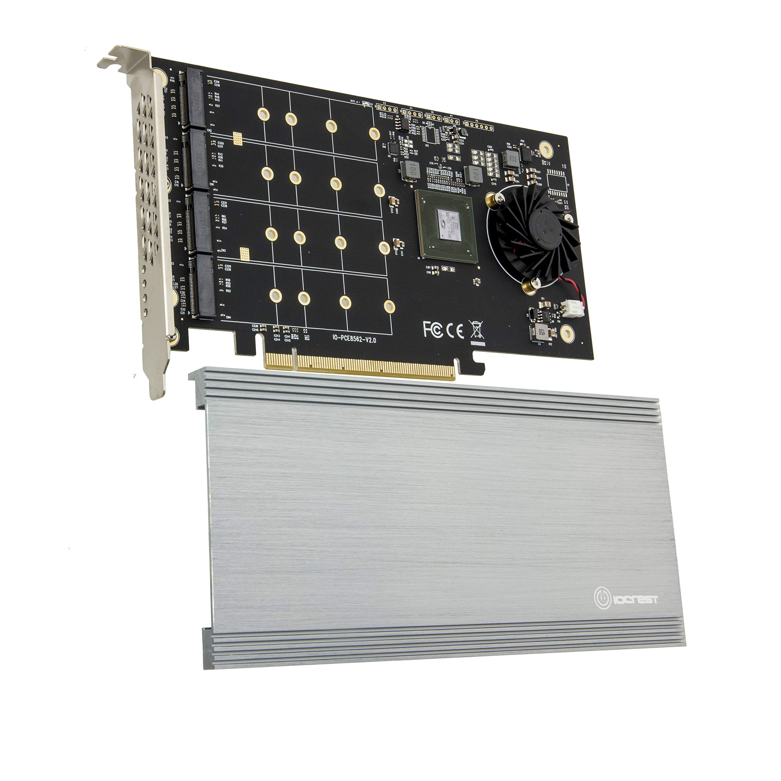 Quad M.2 NVMe Ports to PCIe 3.0 x16 Bifurcation Riser Controller - Support Non-Bifurcation Motherboard