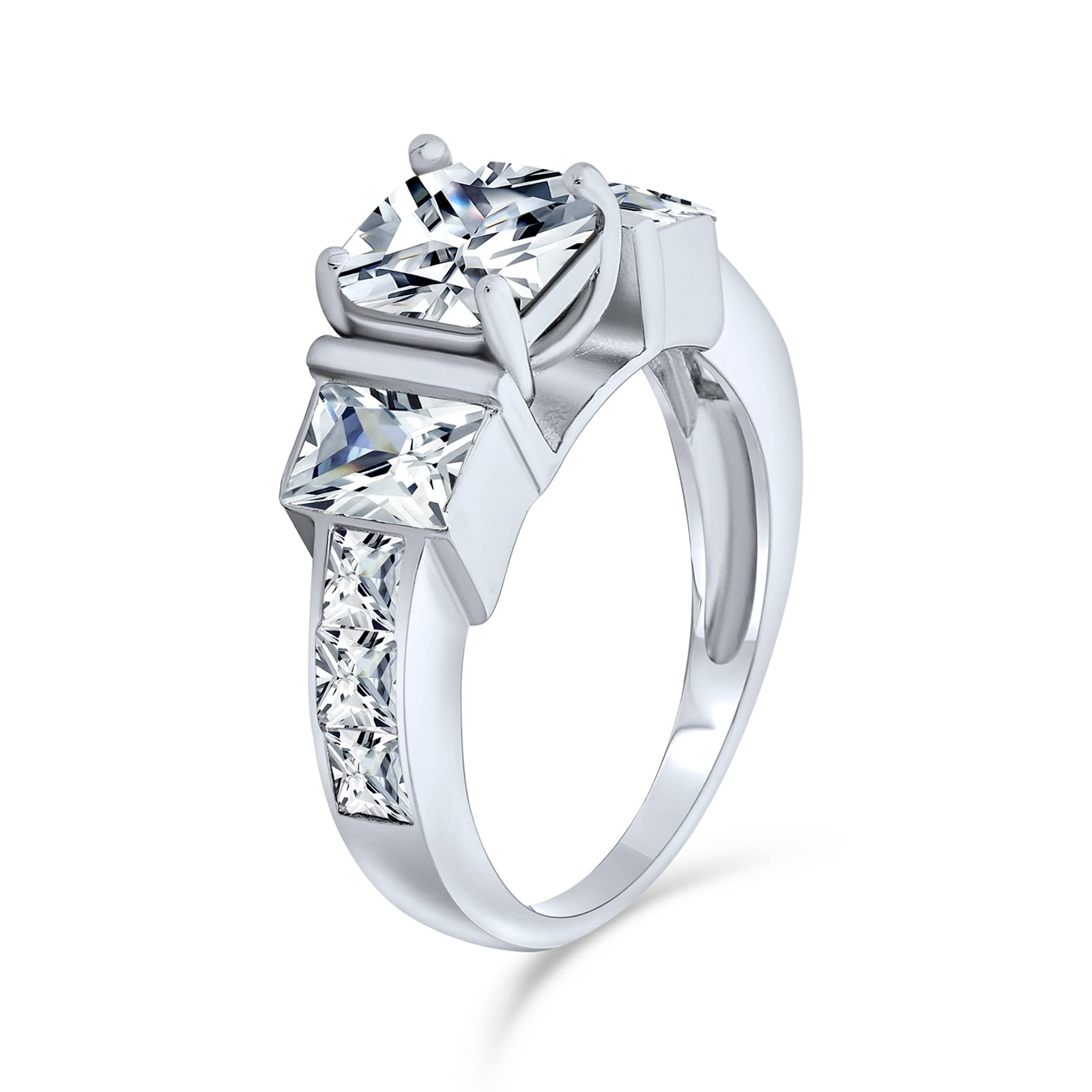 Personalize Art Deco Style 3CT AAA CZ Three Stone Past Present Future Cubic Zirconia Promise Rectangle Square Brilliant Princess Cut Engagement Ring For Women .925 Sterling Silver Customizable