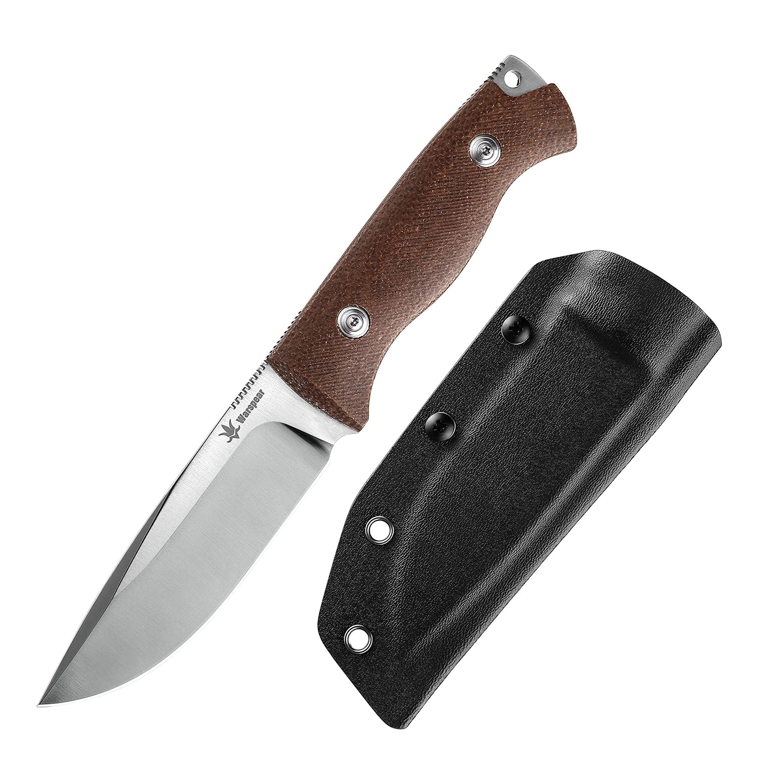 Warspear Fixed Blade Hunting Knife with Kydex Sheath D2 Steel Tactical Knife Outdoor Camping Survival Knife with Micarta Handle