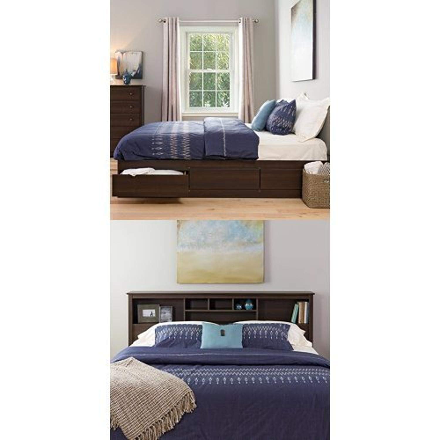 Prepac Fremont King Bed and Headboard - Espresso