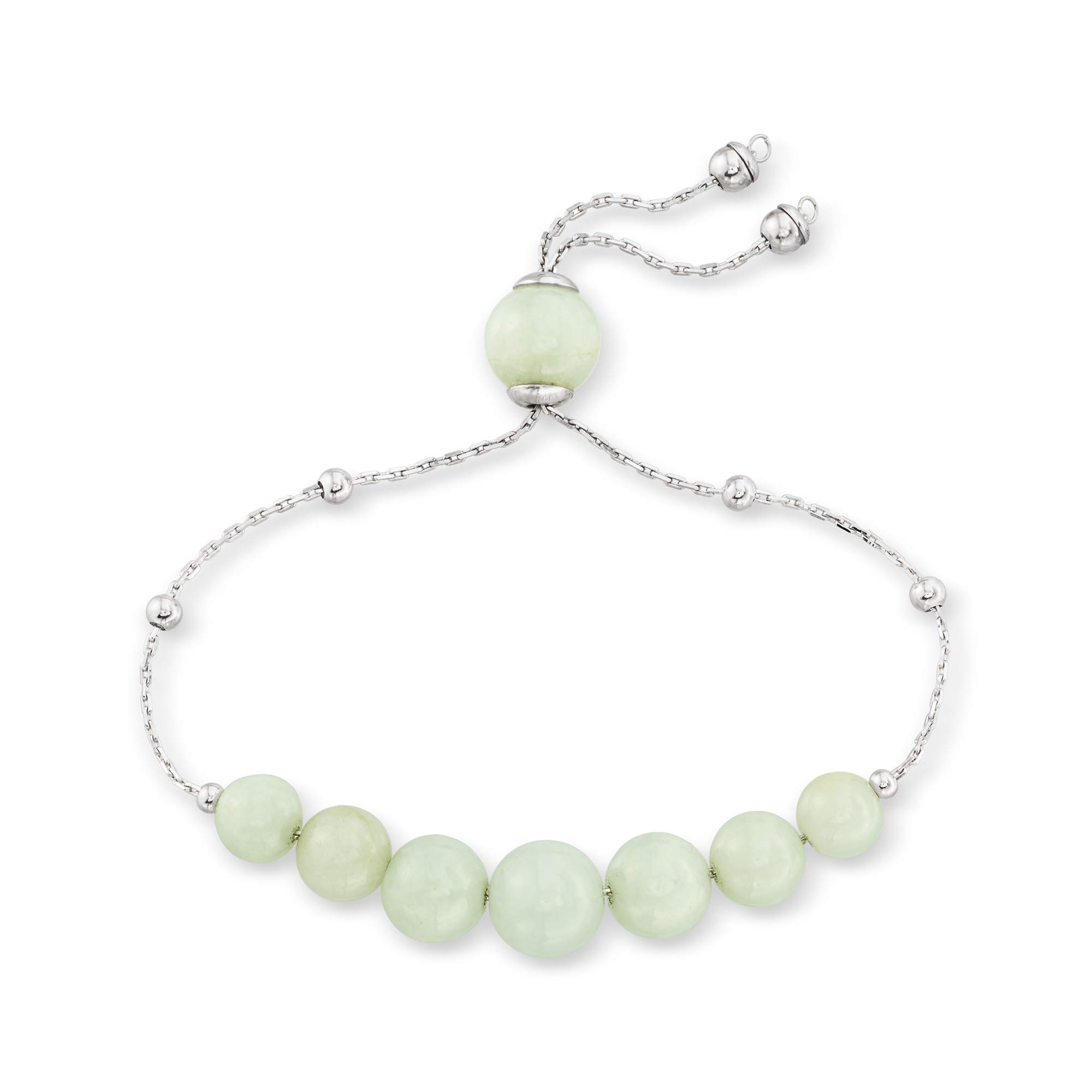 Ross-Simons Jade Bead Graduated Bolo Bracelet in Sterling Silver