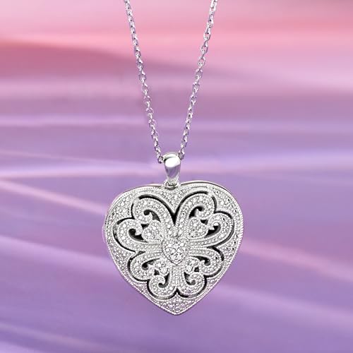 Ross-Simons Sterling Silver Scrolled Heart Locket Necklace With Diamond Accents. 16 inches