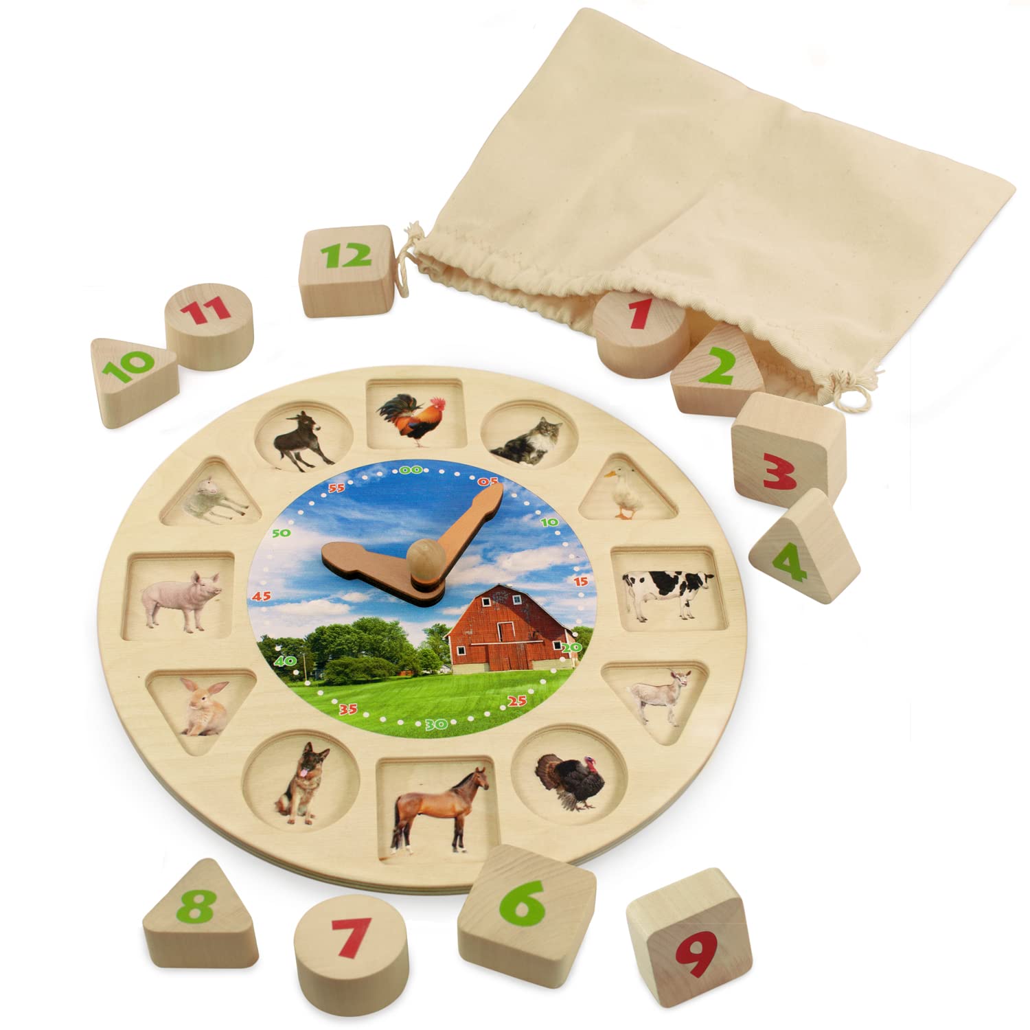 Ulanik Sorter Clock Farm Animals Montessori Toy Wooden Sorter Game Age 3+ Sorting and Counting Preschool Learning Education