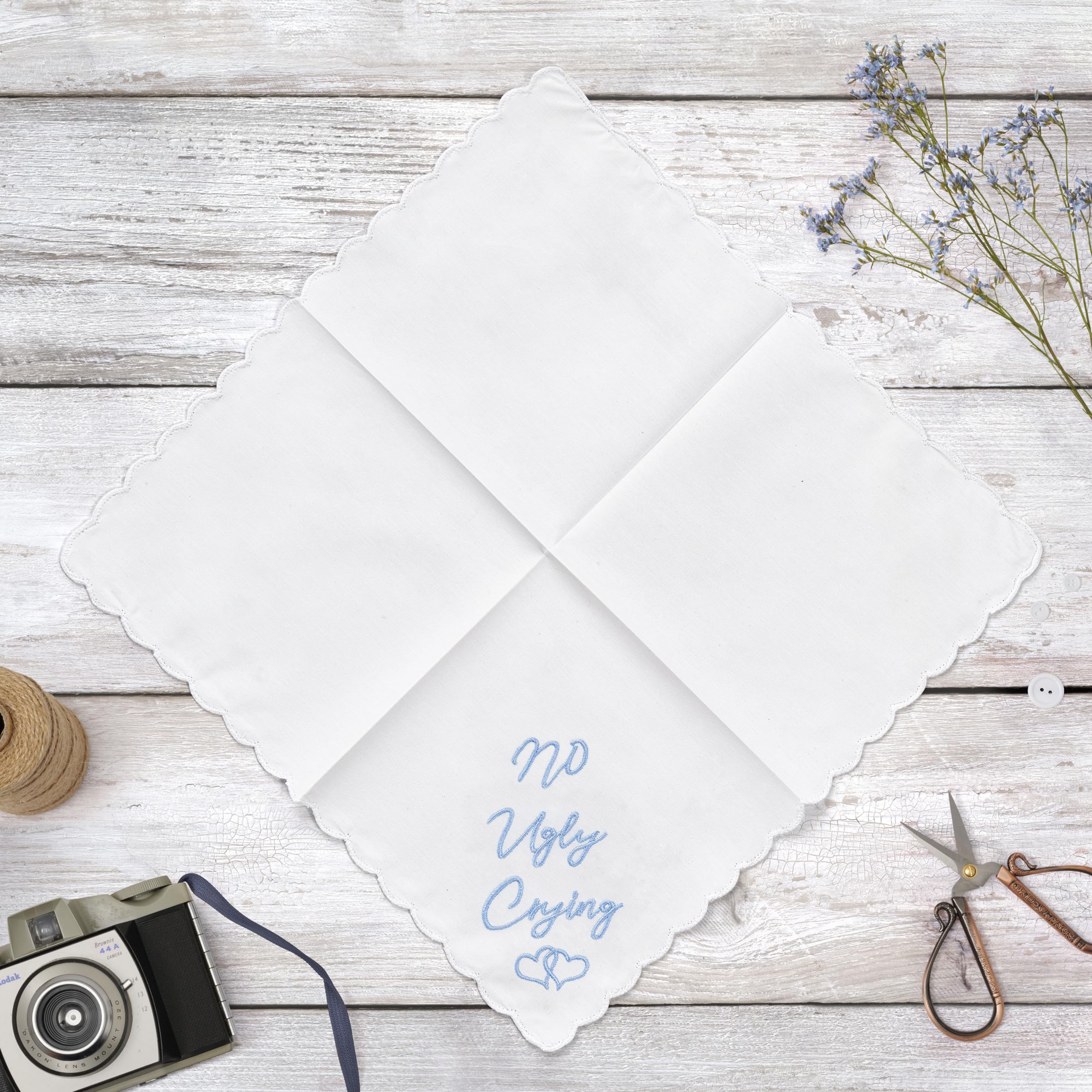 W&F GIFT Bridesmaid Gift For Wedding Handkerchief | No Ugly Crying Embroidered Handkerchief | Wedding Day Bride Gift β 6 Pack