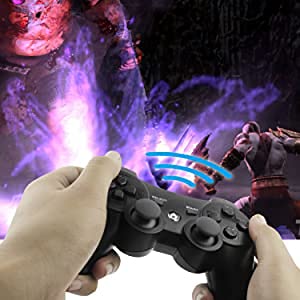 TOPSALE Wireless Controller Compatible with PS-3 Play-station 3, Wireless Bluetooth Joystick with Charger Cable Cord (Black)