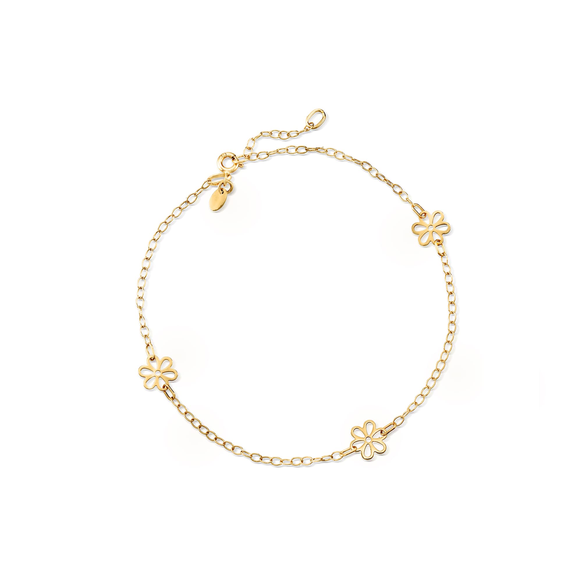 Ross-Simons Italian 14kt Yellow Gold Floral Station Anklet. 9 inches