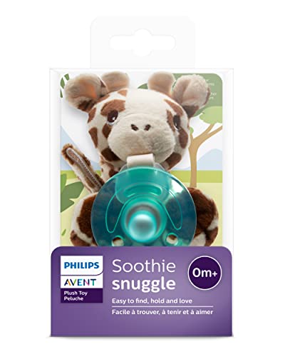 Philips AVENT Soothie Snuggle Pacifier Holder with Detachable Pacifier, 0m+, Giraffe, SCF347/01-1 Count (Pack of 1)