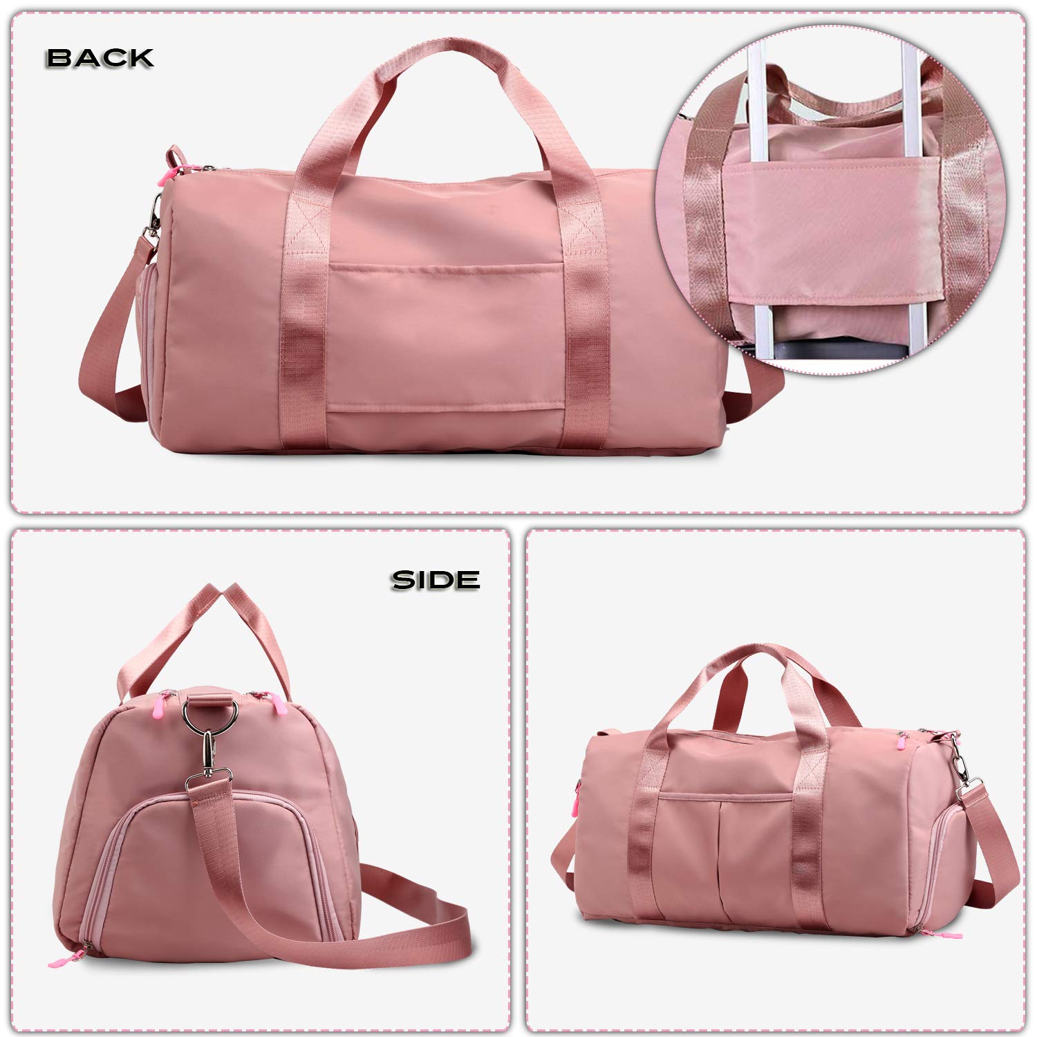 PlasMaller Travel Bag Carry On Sports Gym Duffel Luggage Shoulder Pack for Women (Pink)