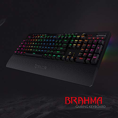 Redragon K586 Brahma RGB Mechanical Gaming Keyboard with Blue Switches, 10 Dedicated Macro Keys, Convenient Media Control, and Detachable Wrist Rest