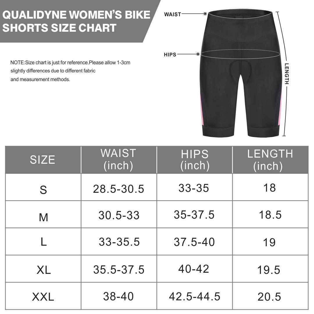 qualidyne Womens Bike Cycling Shorts with 4D Gel Padded, Quick-Dry Bicycle Biking Riding Pants Pink