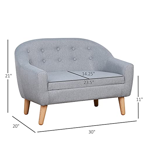 Qaba 2-Seat Kids Sofa Linen Fabric and Wooden Frame Sofa for Kids and Toddlers Ages 3-7, 11" High Seat, Gray