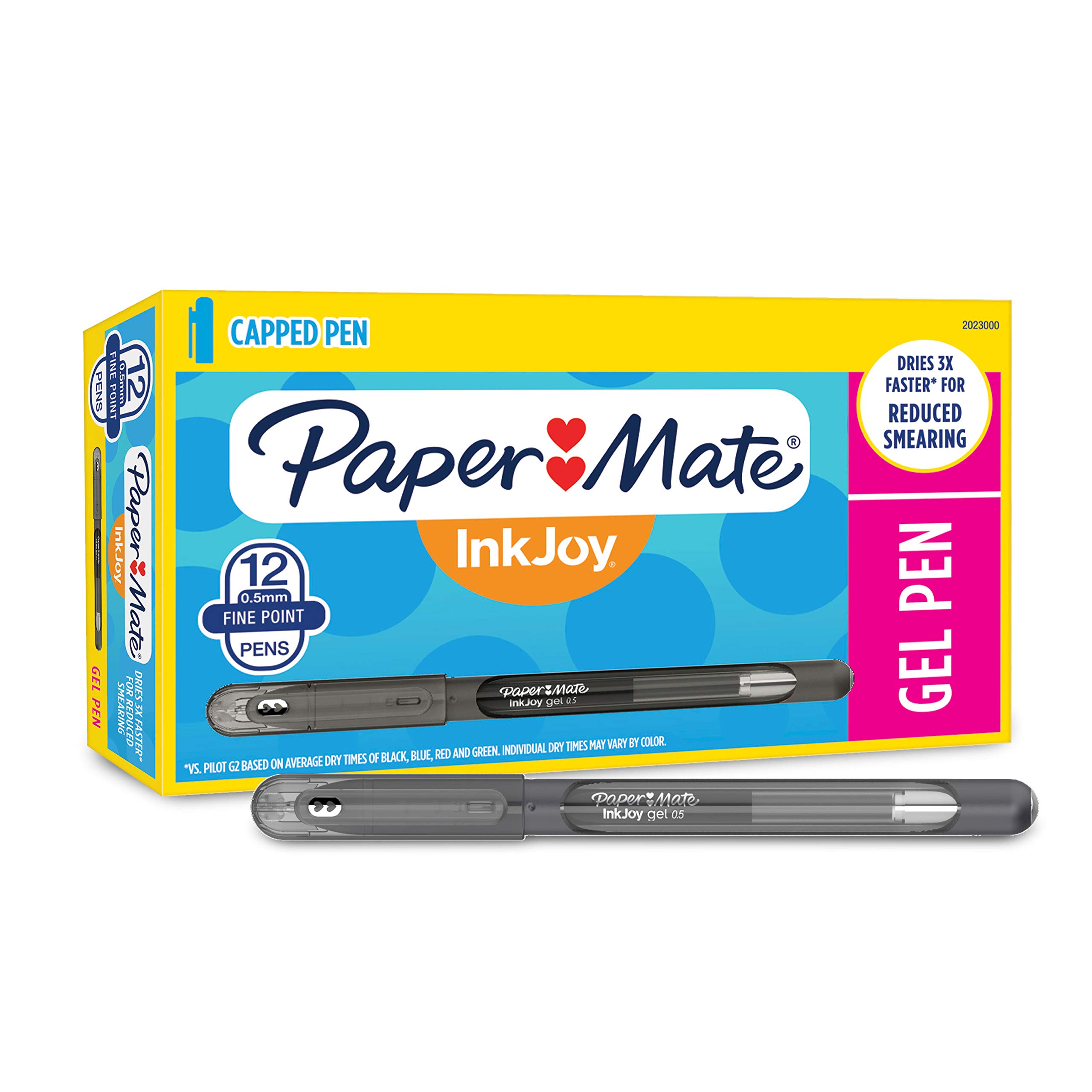 Paper Mate InkJoy Gel Pens, Fine Point (0.5mm) Capped, 12 Count, Black (2023000)