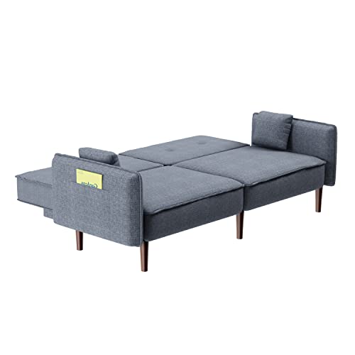 Penifun Convertible Futon Sofa Bed Sleeper Couch Folding Lounge Living Room Linen Upholstered 75 INCH 3 Setaer Loveseat with Armrest & 2 Pillows & 3 Backrest Settings-120°/150°/180°, Gray, Grey