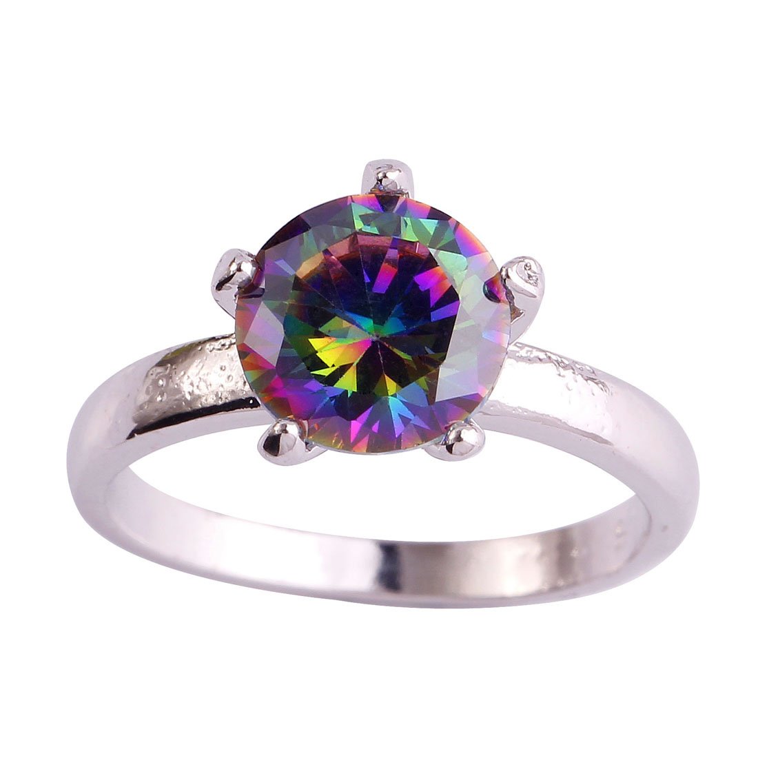 Psiroy 925 Sterling Silver Created Rainbow Topaz Filled Solitaire Engagement Ring Size 13