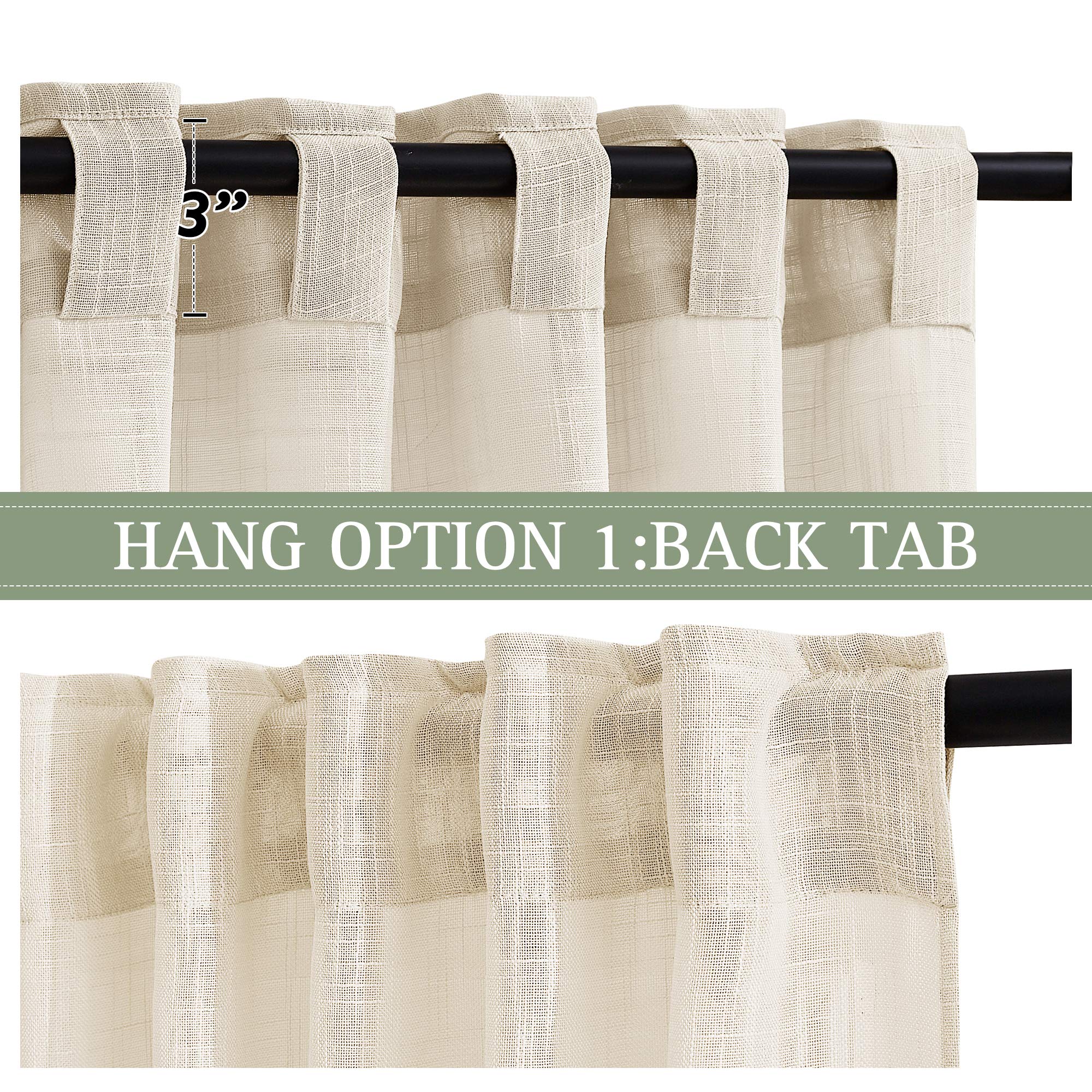 PONY DANCE Dark Grey Half Curtains for Windows - Faux Linen Look Curtains Back Tab Cafe Short Semi Sheer Beach Curtains for Bathroom Small Window Treatment Tier,Kitchen Curtains 36 inch Length,2 PCS