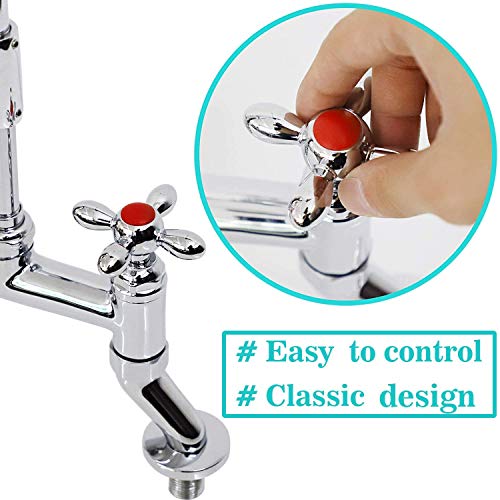 YooGyy Commercial Pre-Rinse Sprayer Faucet 4 to 8 Inch Adjustable Center Deck Mount 36ββ Height, Dual Hole Dual Handles with High Pressure Pull Down Spray Valve and 12ββ Add on Spout