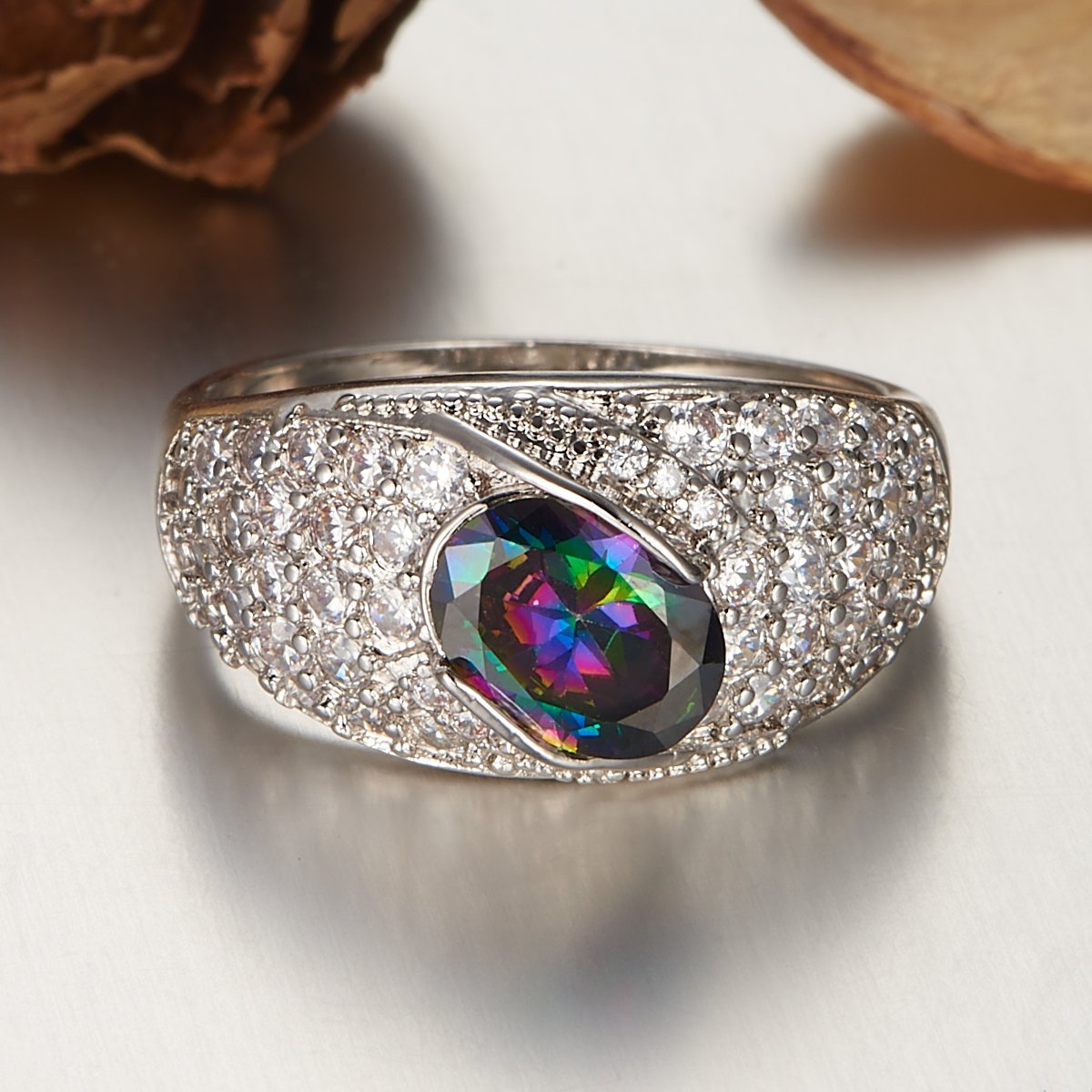 Psiroy 925 Sterling Silver Plated Created Rainbow Topaz Filled Contemporary Knuckle Ring Band Size 8
