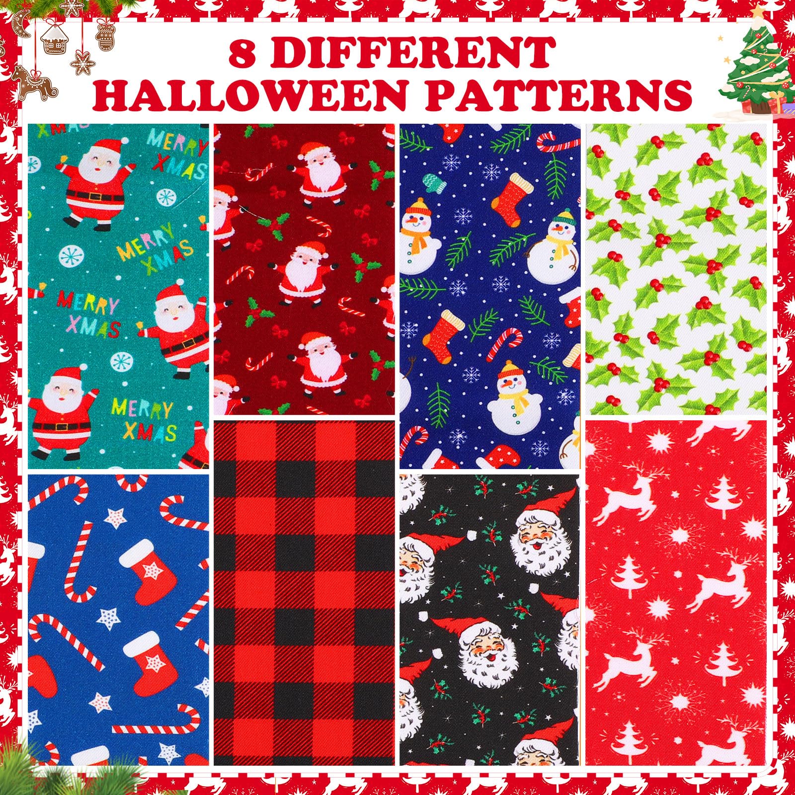 Panelee 40 Pcs Christmas Jelly Cotton Fabric Quilting Roll Pre Cut Fabric Strips Cute Stitched Fabric Strips Rolls Christmas Fabric Craft Patchwork for Handmade Material Favor, 39.37 x 2.6 Inch