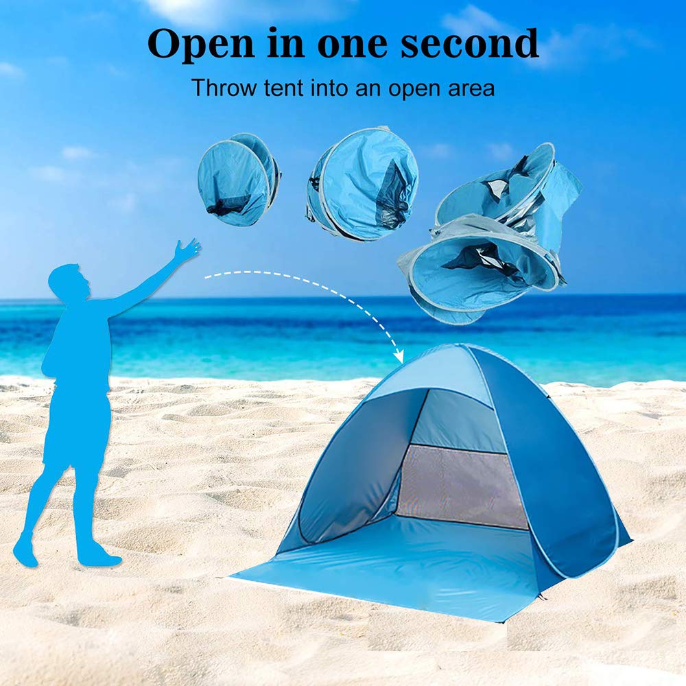 Sky Tower Automatic Pop Up Portable Outdoors Family Beach 1-3 Persons Tent Quick Cabana Sun UV Protection Shelter UPF 50+ (Large)