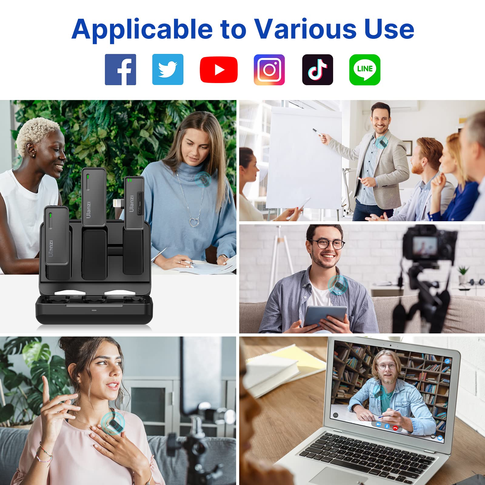 ULANZI Wireless Lavalier Microphone for iPhone iPad, 2-in-1 2.4GHz Clip on Lapel Microphone Mini Mic 100m Transmission with Charging Case for Video Recording Vlogging, Interview for iPhone 14/13/12