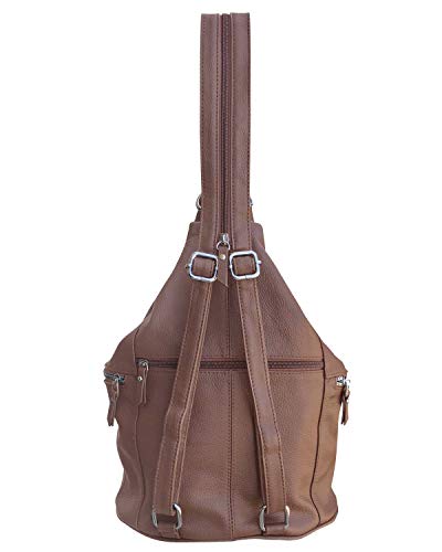 Roma Leathers Fashion Leather Backpack - Premium Brown Cowhide Leather - Buckle Front Closure - Metal Zipper Hardware - Convertible Shoulder Straps - Multi Pocket Shoulder Bag - Designed in U.S.A.