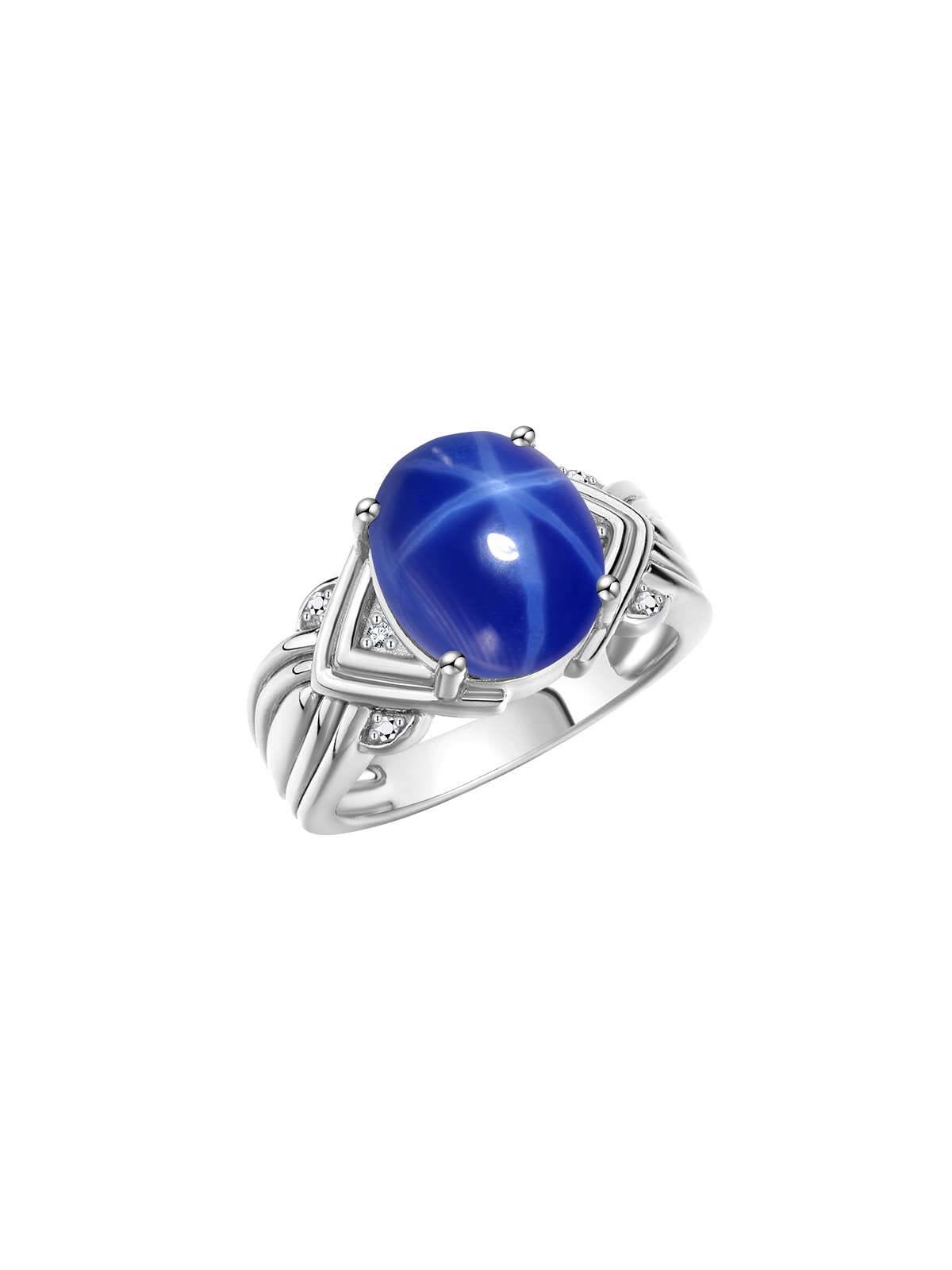 Rylos Rings for Women Sterling Silver Ring 12X10MM Gemstone & Diamonds Great Ring for Middle or Pointer Finger Blue Star Sapphire Jewelry Size 9