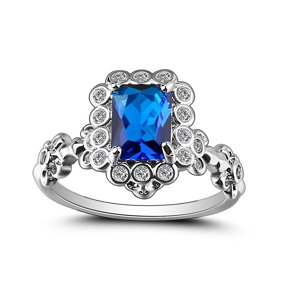 Psiroy 925 Sterling Silver Plated Simulated Tanzanite Halo Promise Ring for Her Size 8