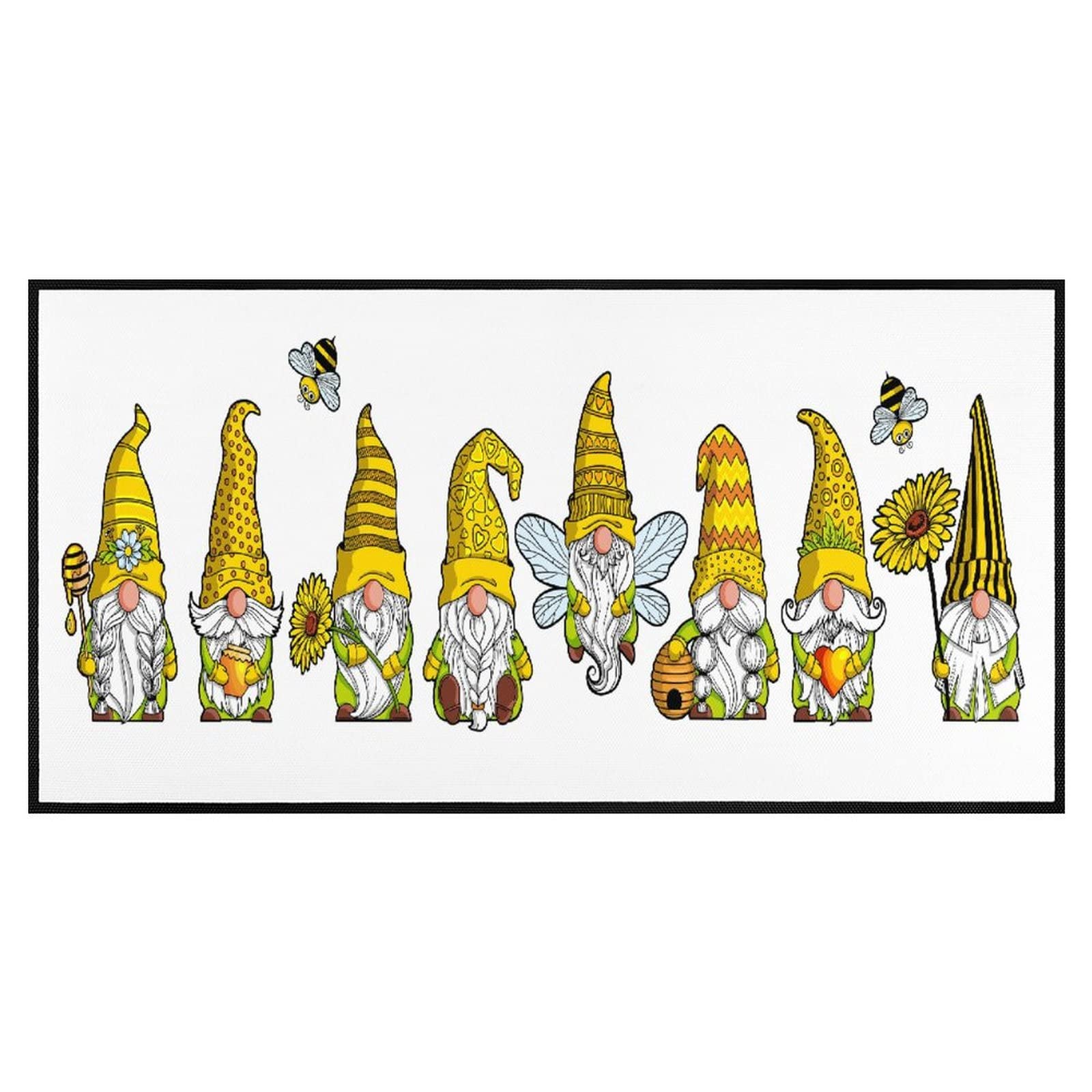 TsyTma Gnomes Bee Kitchen Rug Non-Slip Summer Honey Kitchen Floor Mat Bathroom Rug Area Mat Carpet for Home Hallway Sink Stove Laundry 39"x20"