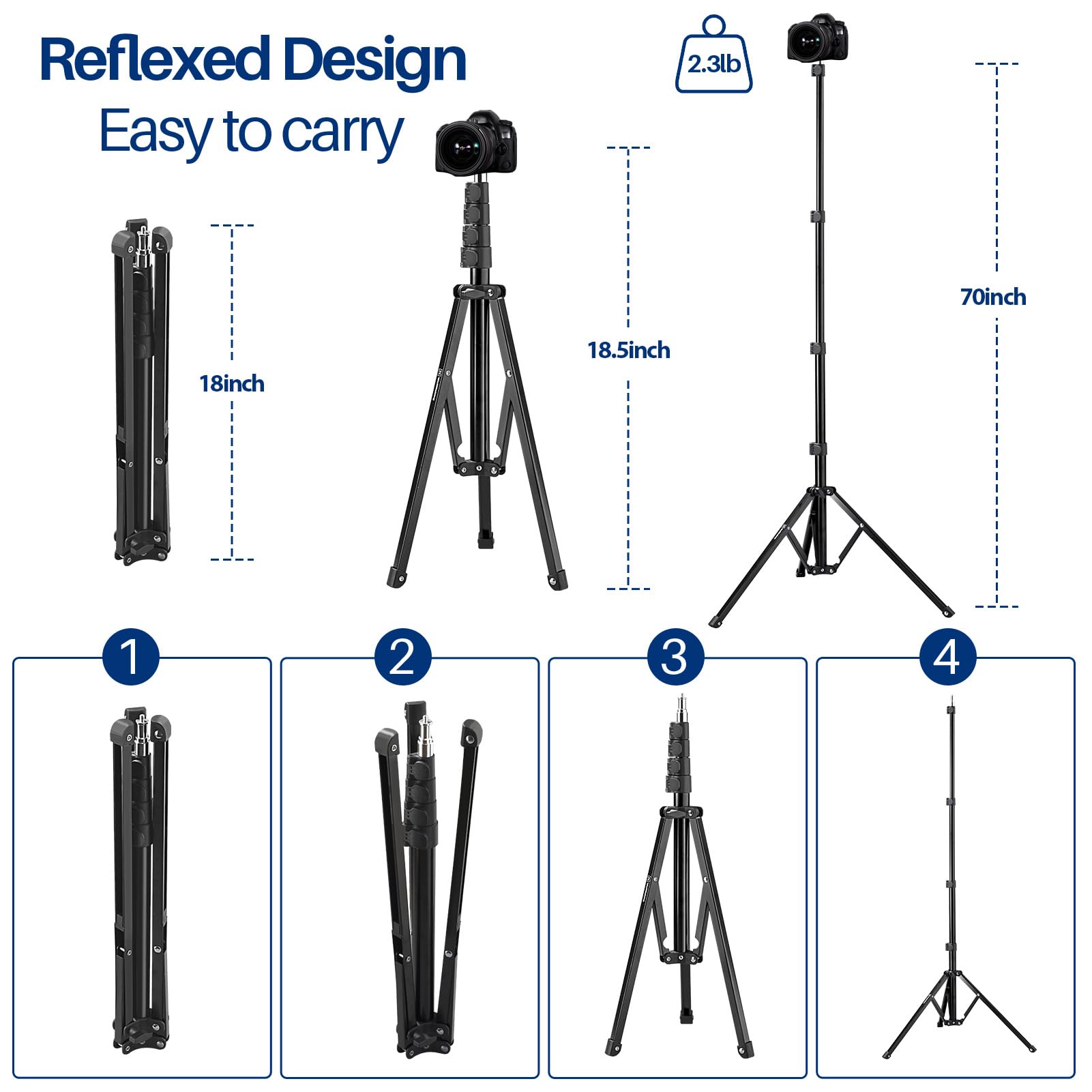 WELLMAKING Light Stand, 72 inches led Light Stand Reverse Folding Light Tripod for Photography, Portable Light Tripod, Reflector Stand Suitable for Streaming, vlog, YouTube