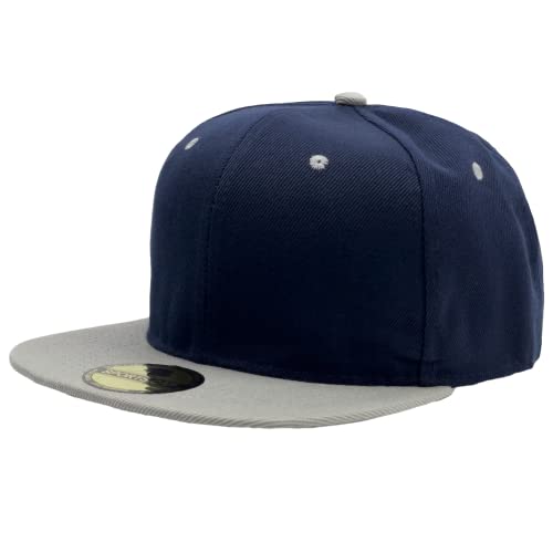 Utmost Classic Snapback Baseball Cap Hat Hip Hop Style Flat Bill Visor Blank Solid Color Camouflage Adjustable Size (Navy/Light Grey)