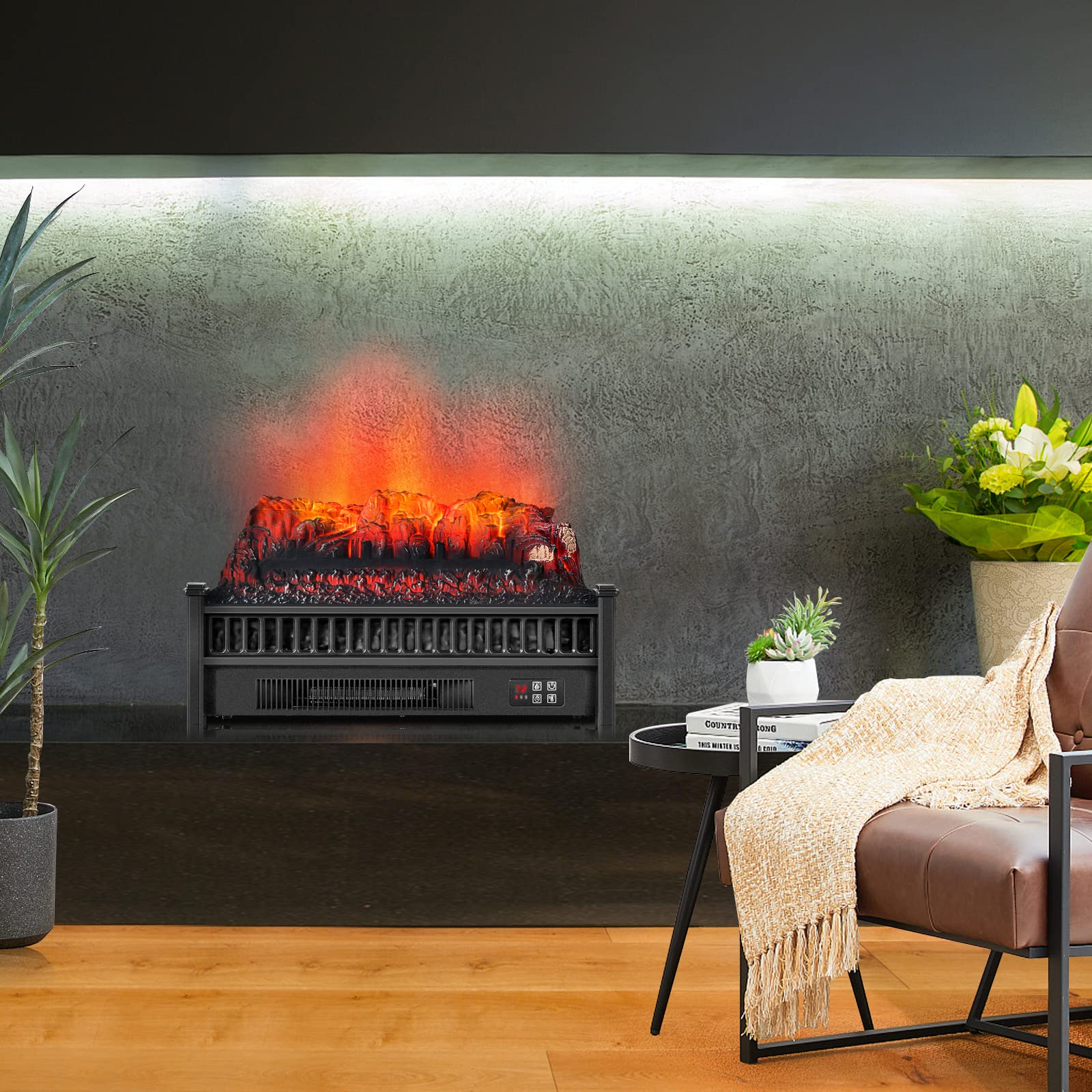 ORALNER Electric Fireplace Insert Log Set, 23-Inch Infrared Quartz Fireplace Log Heater w/Remote Control, 6H Timer, Adjustable Flame Effect, Realistic Logs for Existing Fireplaces, 1400W, Black