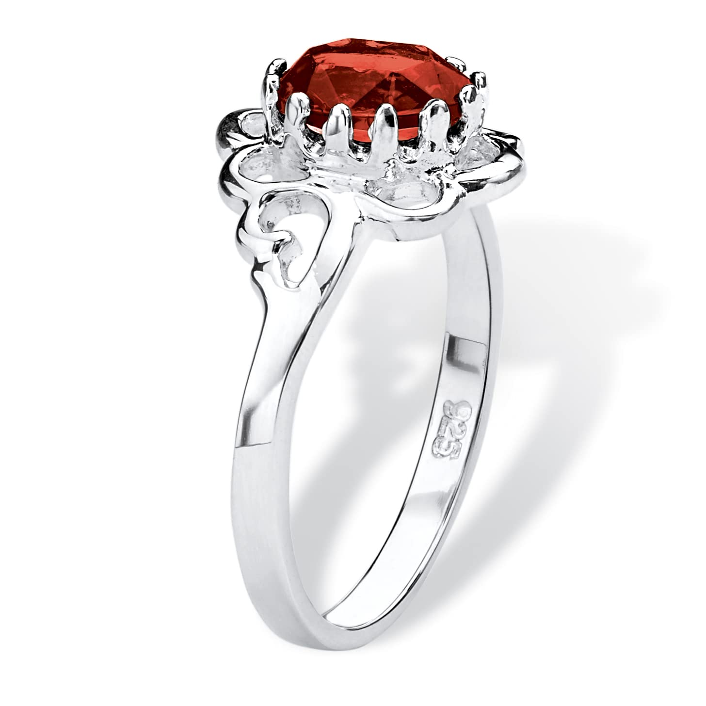 PalmBeach Sterling Silver Oval Cut Simulated Birthstone Scalloped Ring Sizes 5-10 Size 7 Month 1