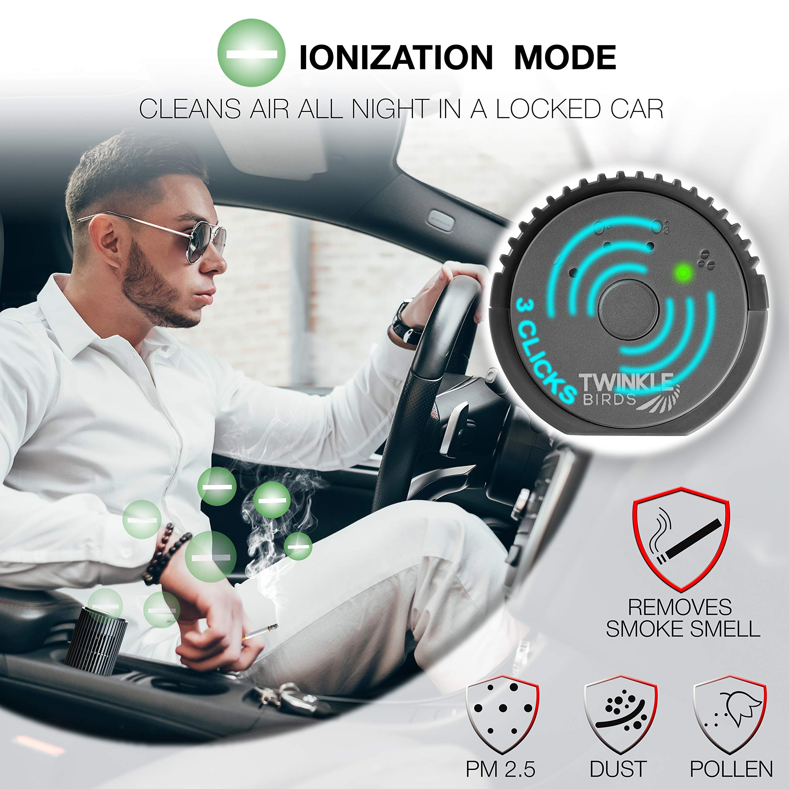 Portable Ozone Air Purifier - Travel Size Air Cleaner Ionizer - Rechargeable Anti-Microbial Ionizer for Car, Travel, Kitchen, Fridge - Dark Grey