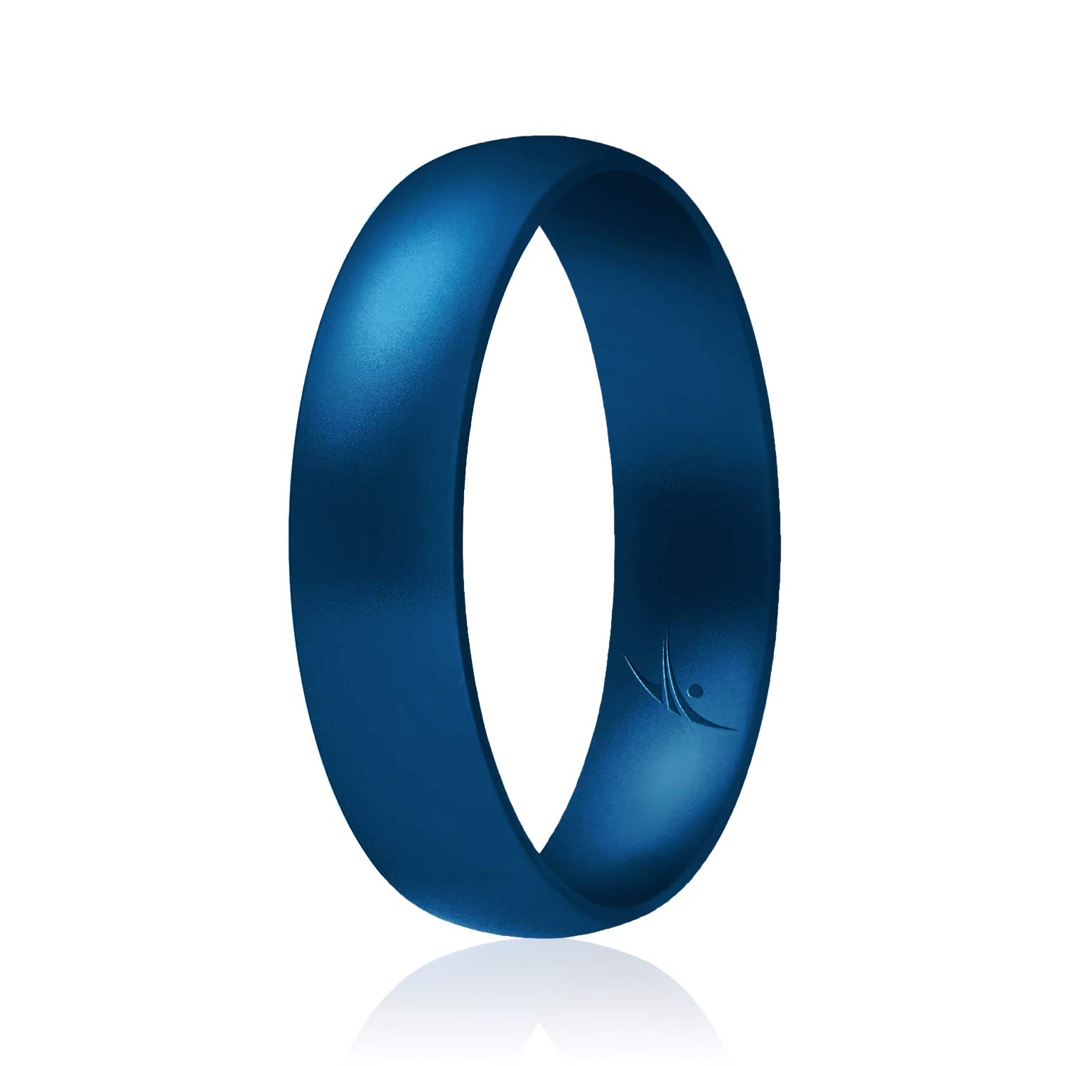 ROQ Silicone Rubber Wedding Ring for Men & Women, Comfort Fit, Men & Women's Wedding Band, Breathable Rubber Engagement Band, 6mm Wide 2mm Thick, Dome Solid Thin, Single, Metal Blue, Size 7