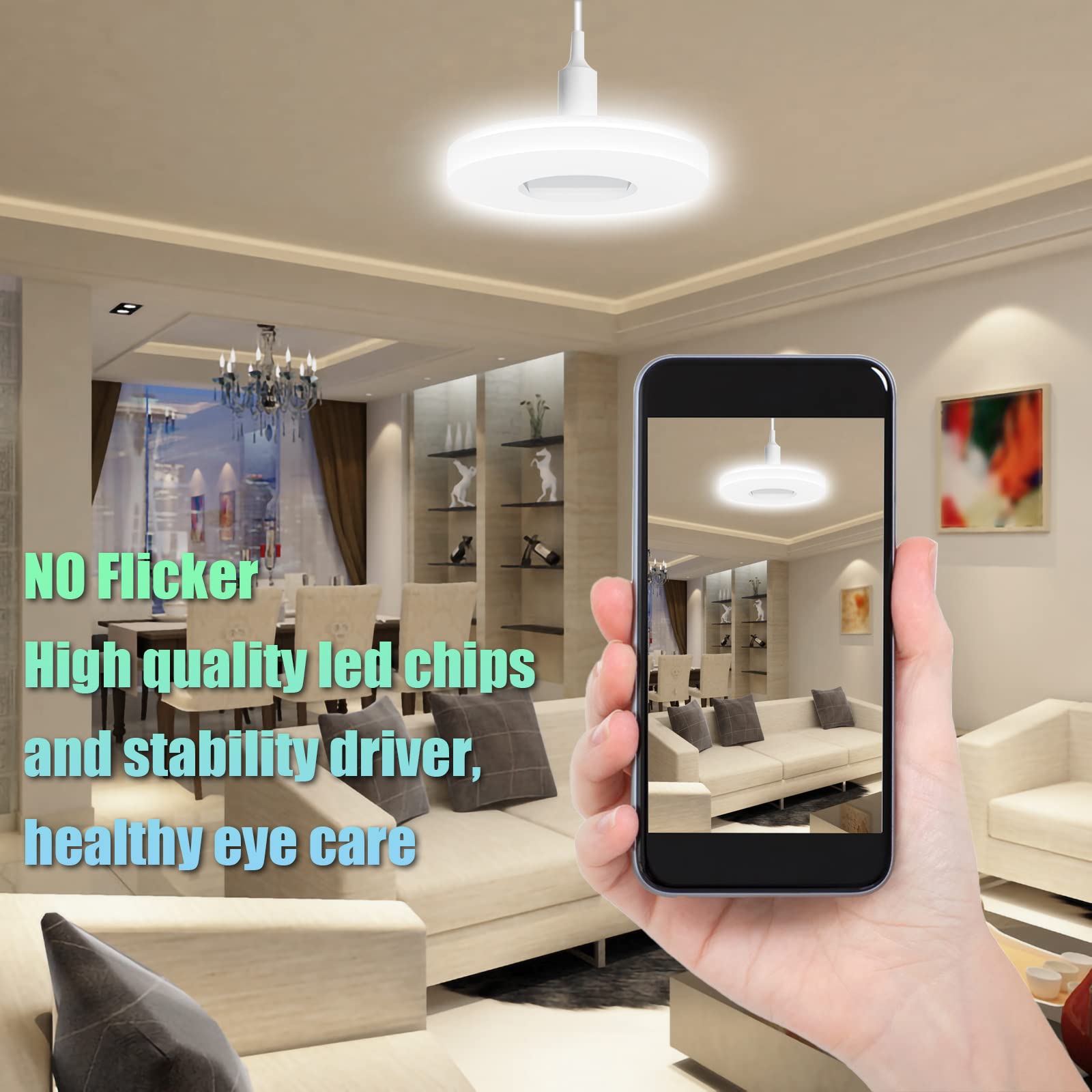 UFO LED Light Bulb, 3600LM 6500K Flat LED Light Bulb, 40W LED Ceiling Light Bulb, Easy-Installation Energy Saving LED Lamp with Folded E27 Base for Home Lighting, Garage, Workshop, Basement