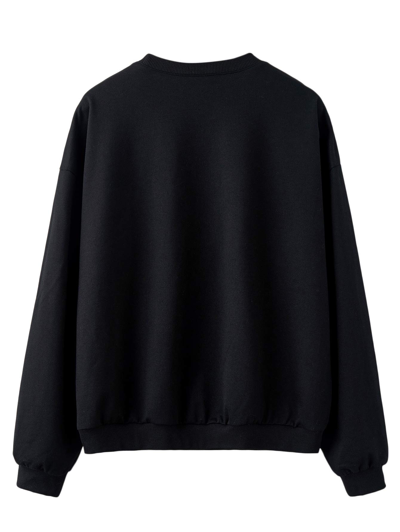 SweatyRocks Women's Letter Print Round Neck Long Sleeve Pullover Sweatshirt Top Letter Black M