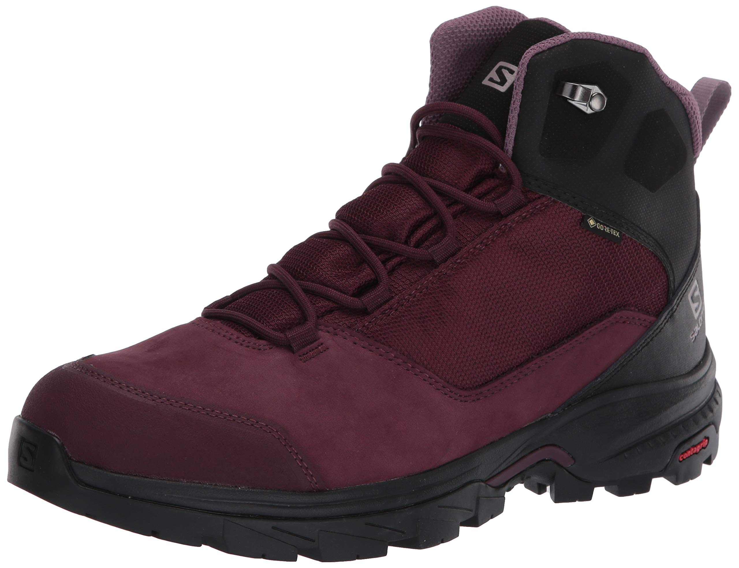 Salomon Outward Gore-TEX Hiking Boots for Women, Wine Tasting/Black/Quail, 5