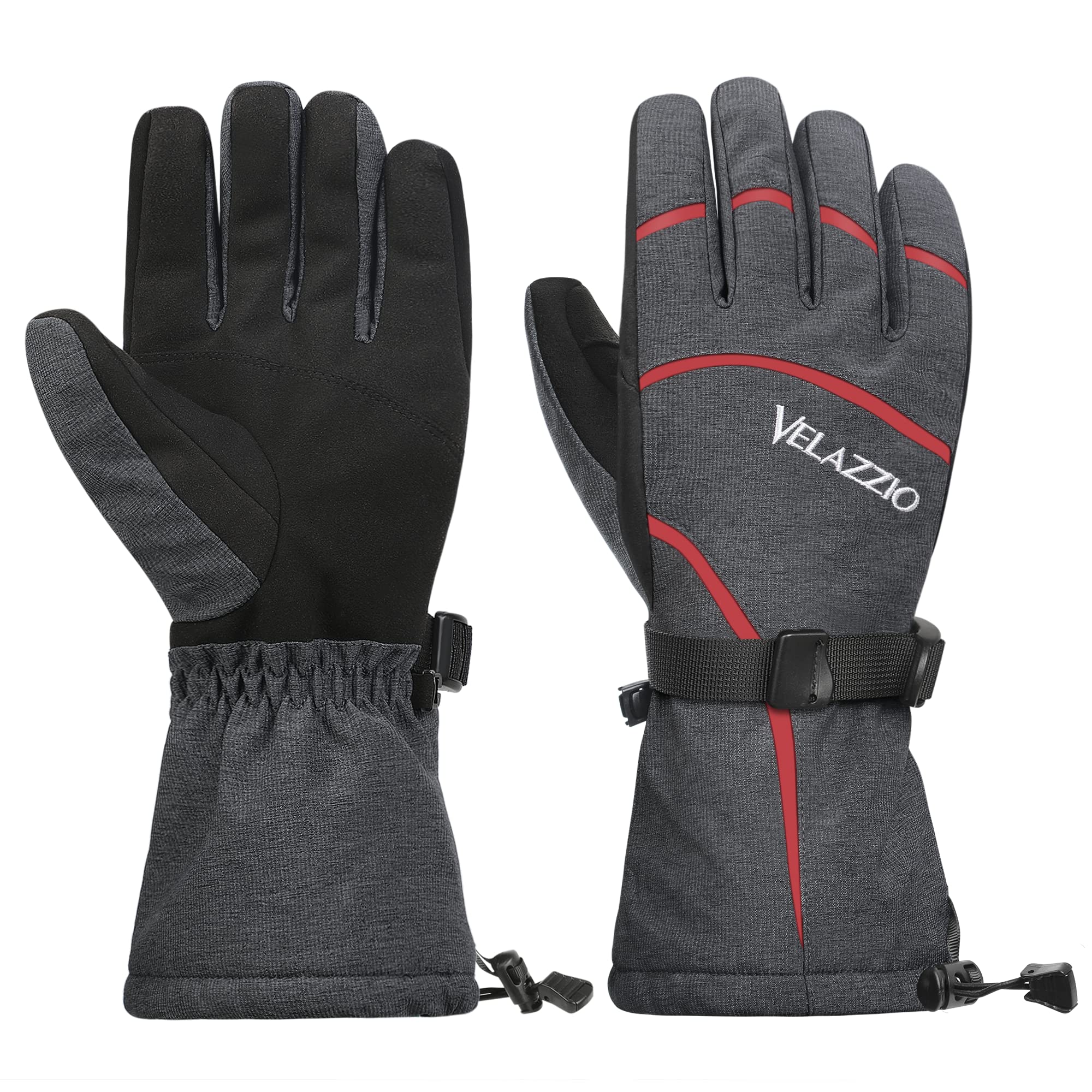 VELAZZIO Ski Gloves - Winter Snow Gloves with Dupont Sorona, Waterproof Breathable Touchscreen (Black, XL)