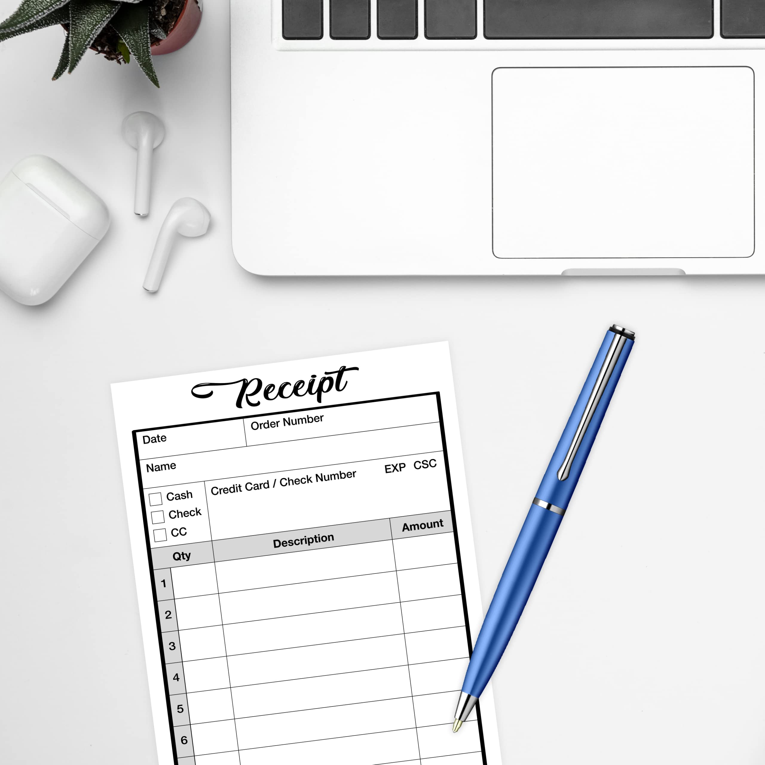 Order Forms Pad, Invoice Book for Small Business, Work Receipt, 2 Part Carbonless, 50 Sets Each, 3.4 x 5.5 Inches (Receipt)