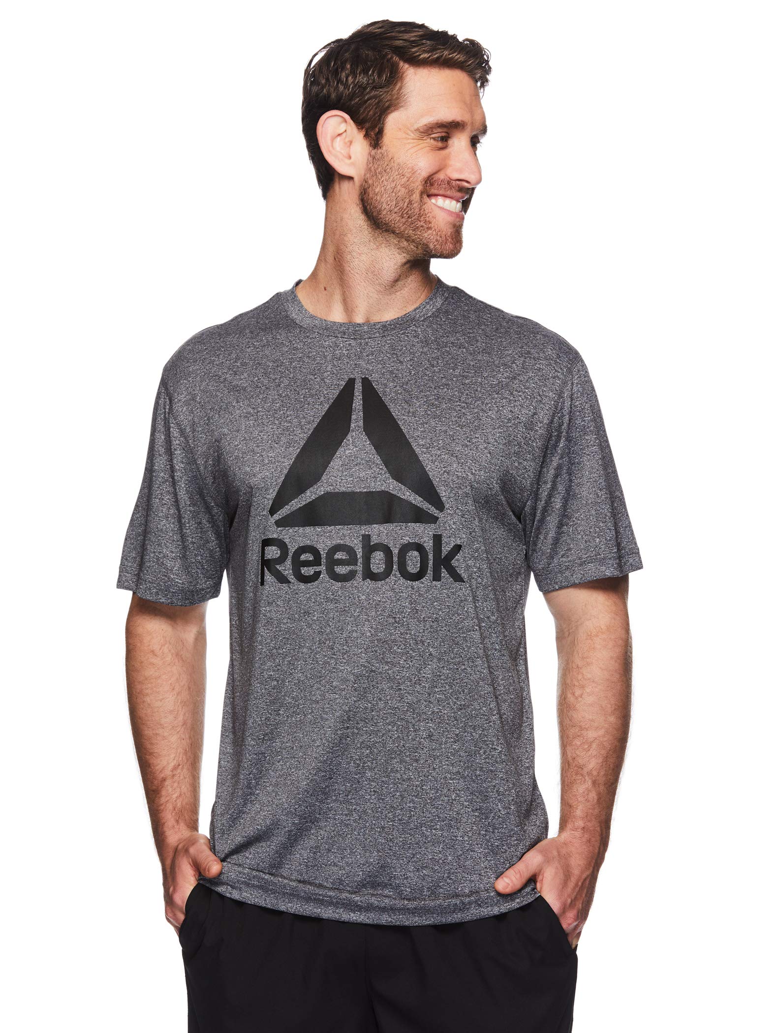 Reebok Men's Supersonic Crewneck Workout T-Shirt Designed with Performance Material - Dominator Charcoal Heather, Large