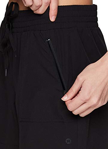 RBX Active Women's Relaxed Fit Breathable Ventilated Stretch Woven Athletic Walking Short with Pockets Black L